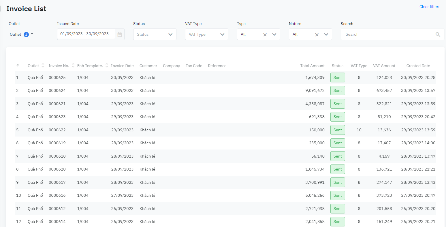 Invoice List (បញ្ជីវិក្ក័យប័ត្រ) FnB
