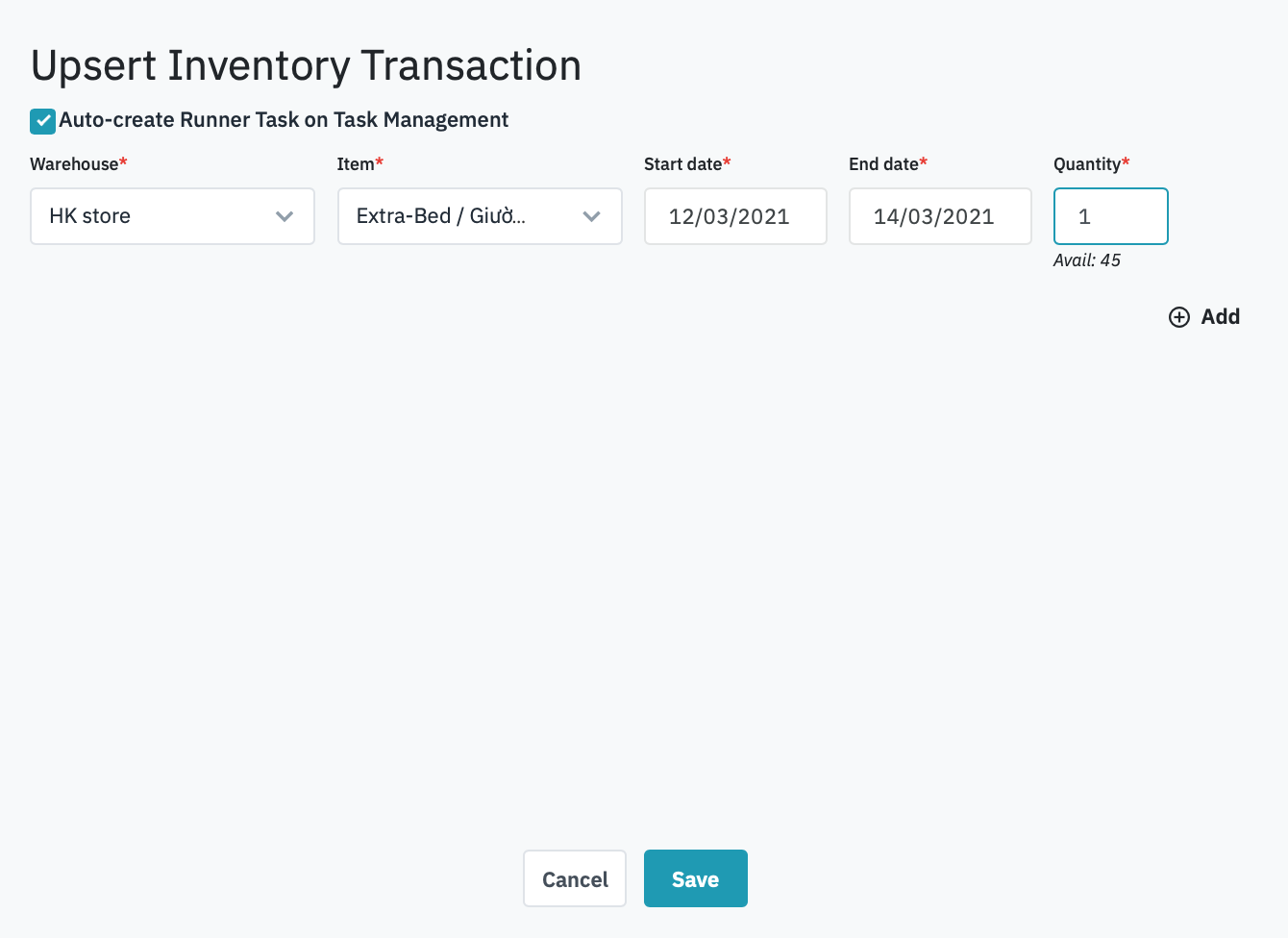 Create Runner Task - Set Up Extra Bed (បង្កើតការងារថ្មីសម្រាប់ HK Runner - កក់គ្រែបន្ថែម)