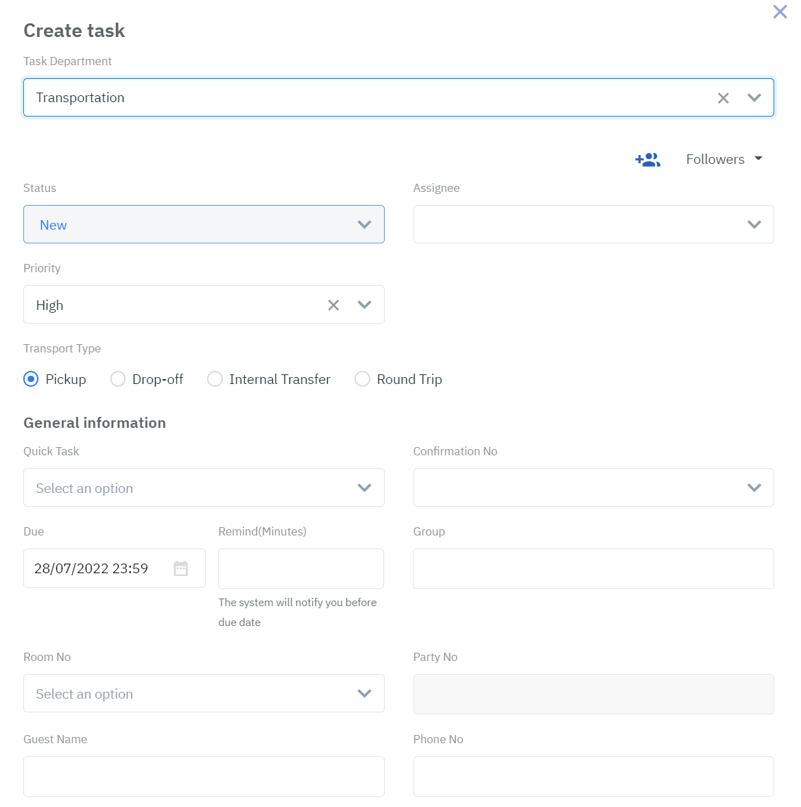 Create Transportation Task (បង្កើតការងារផ្នែកដឹកជញ្ជូនថ្មី)