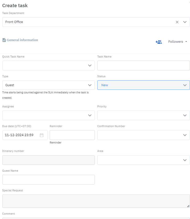 Create Front Office Task (បង្កើតការងារផ្នែក Front Office)