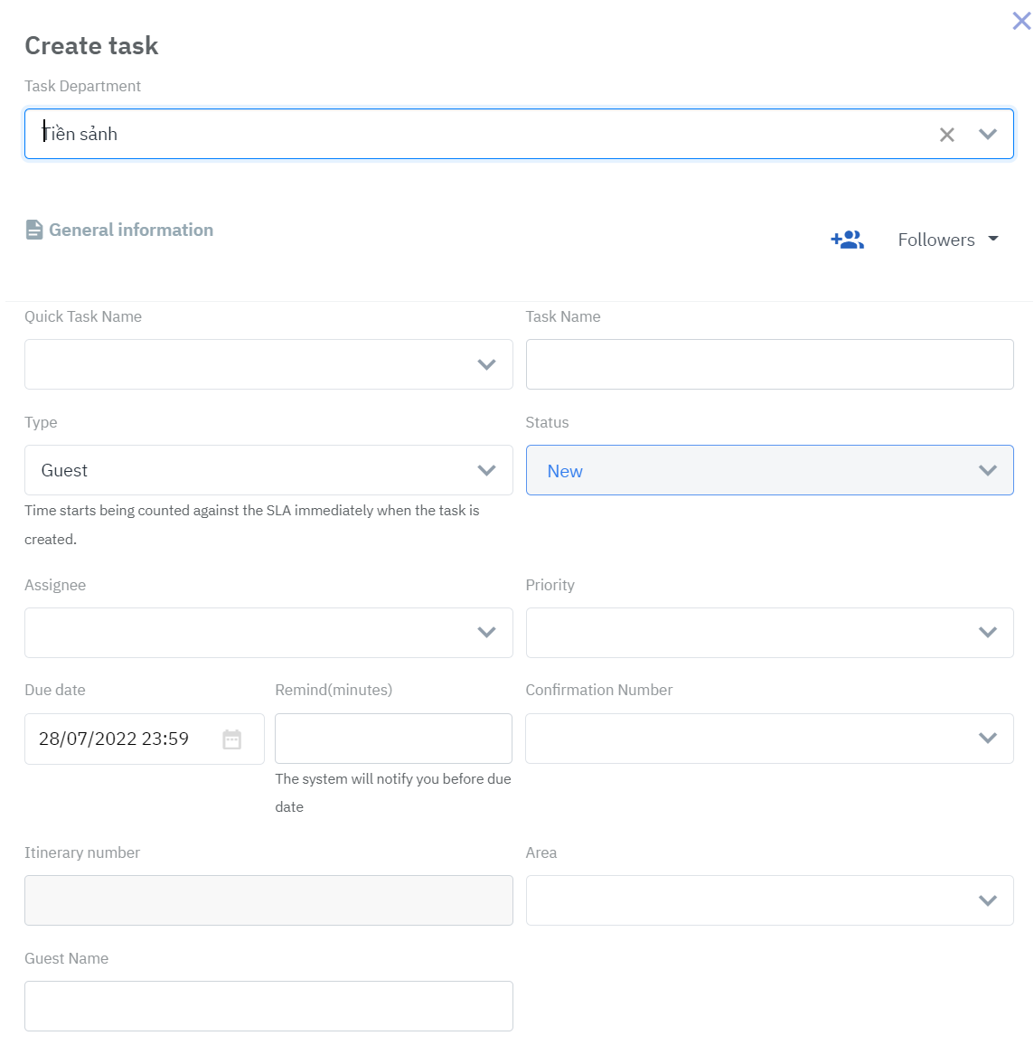 Create Front Office Task (สร้างงาน Front Office ใหม่)