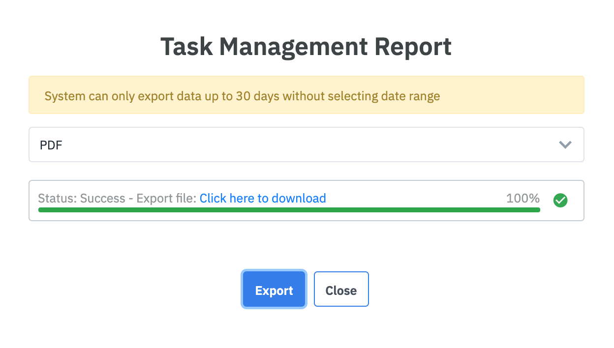 Task Management Report (รายงานสถิติงานภายใน)
