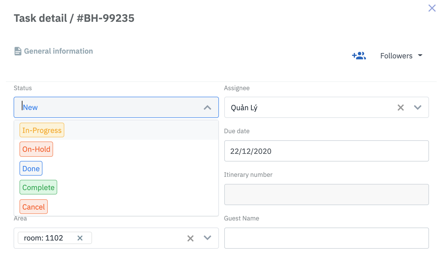 Update Task Progress (Cập nhập tiến độ công việc)
