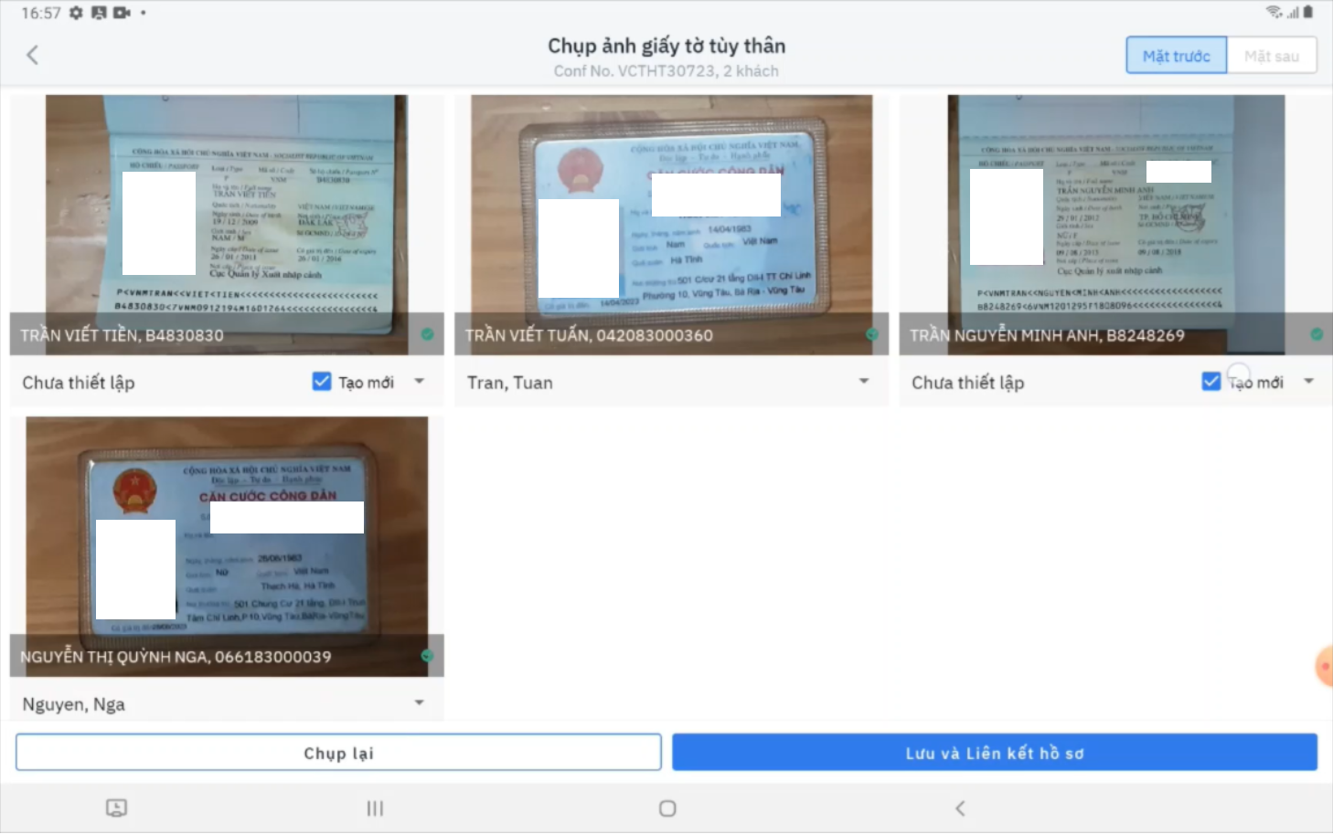 Chụp ảnh và nhận diện tự động các giấy tờ để cập nhật hồ sơ khách (Scan ...