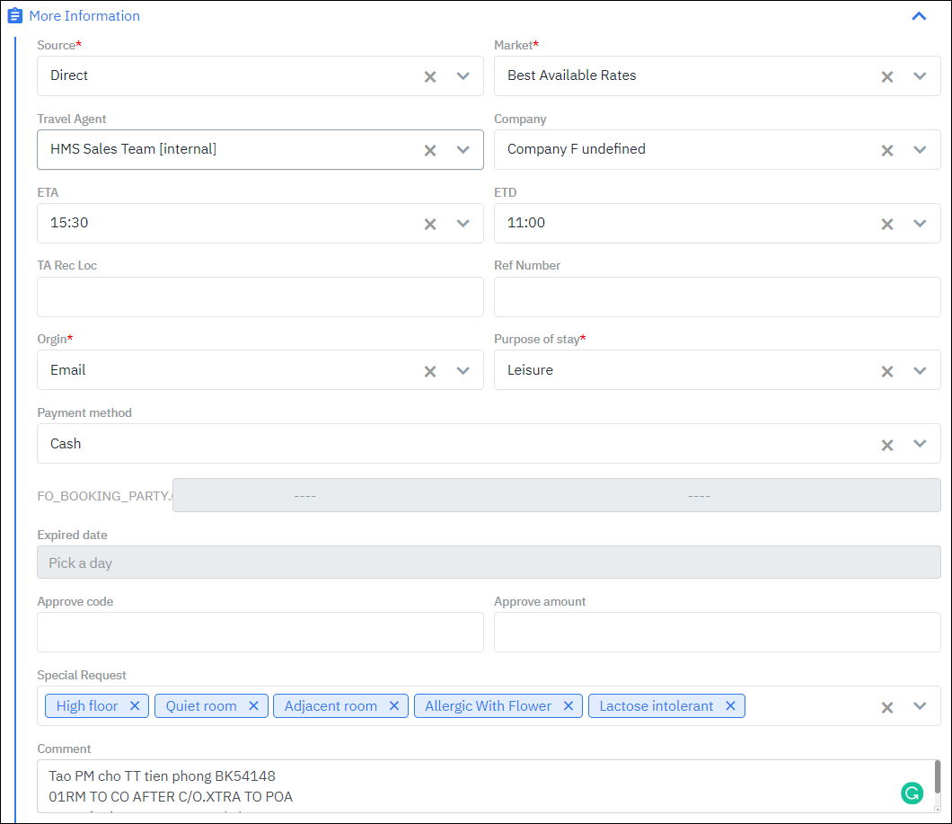 Tạo đặt phòng (New Reservation)
